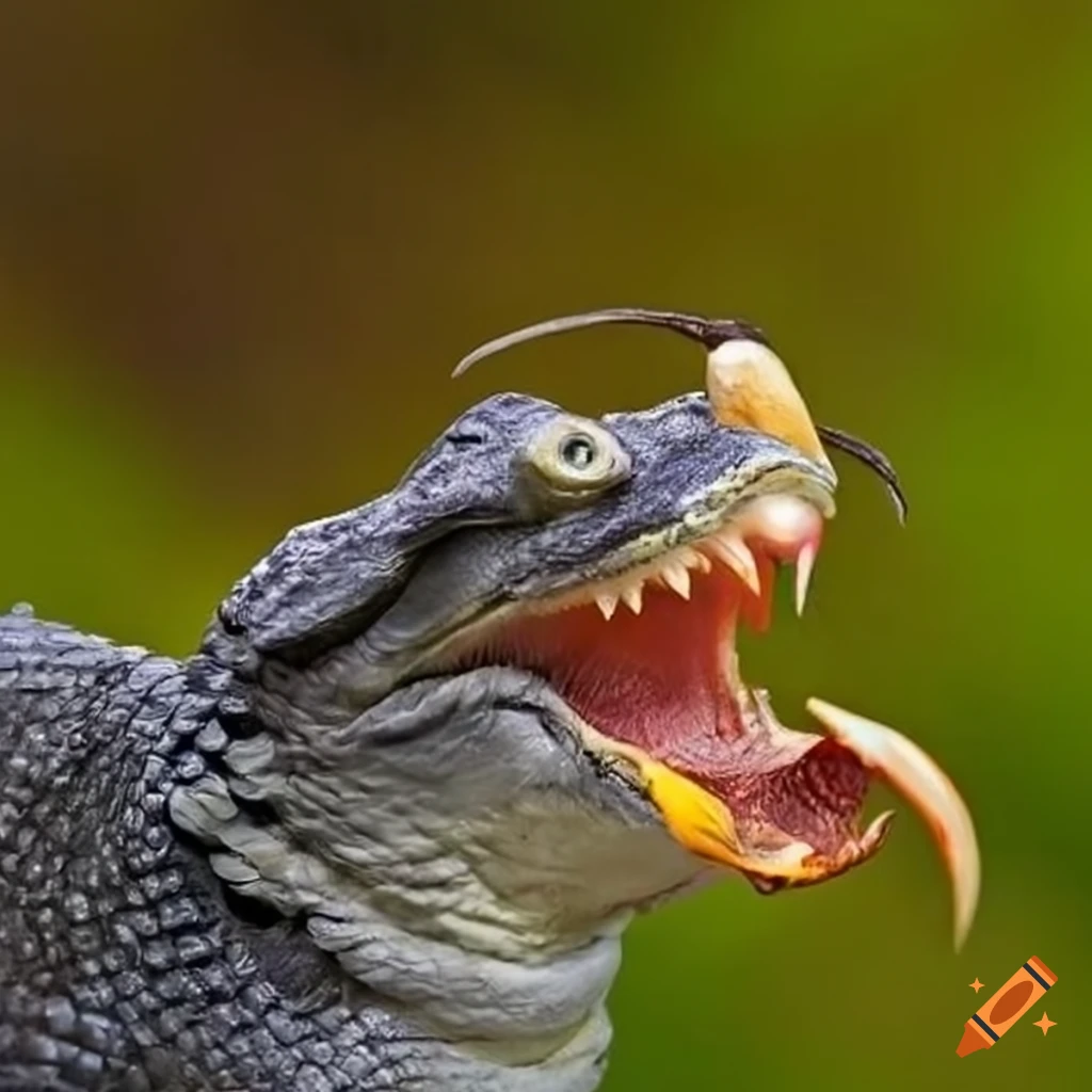 Fantastical creature: bird with alligator snout and sharp claws