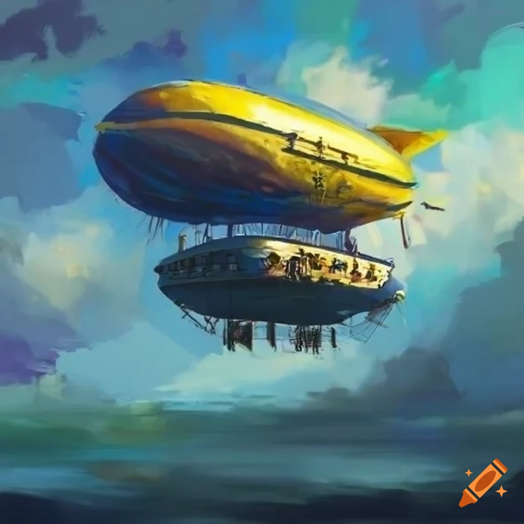 Concept art blimp pirate ship in the sky on Craiyon