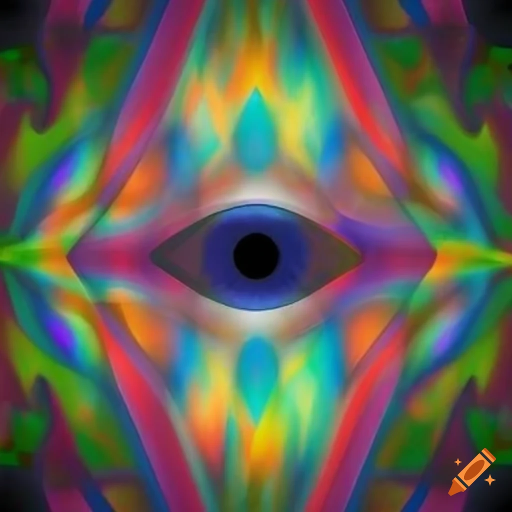 Multi-colored geometric design with a central eye