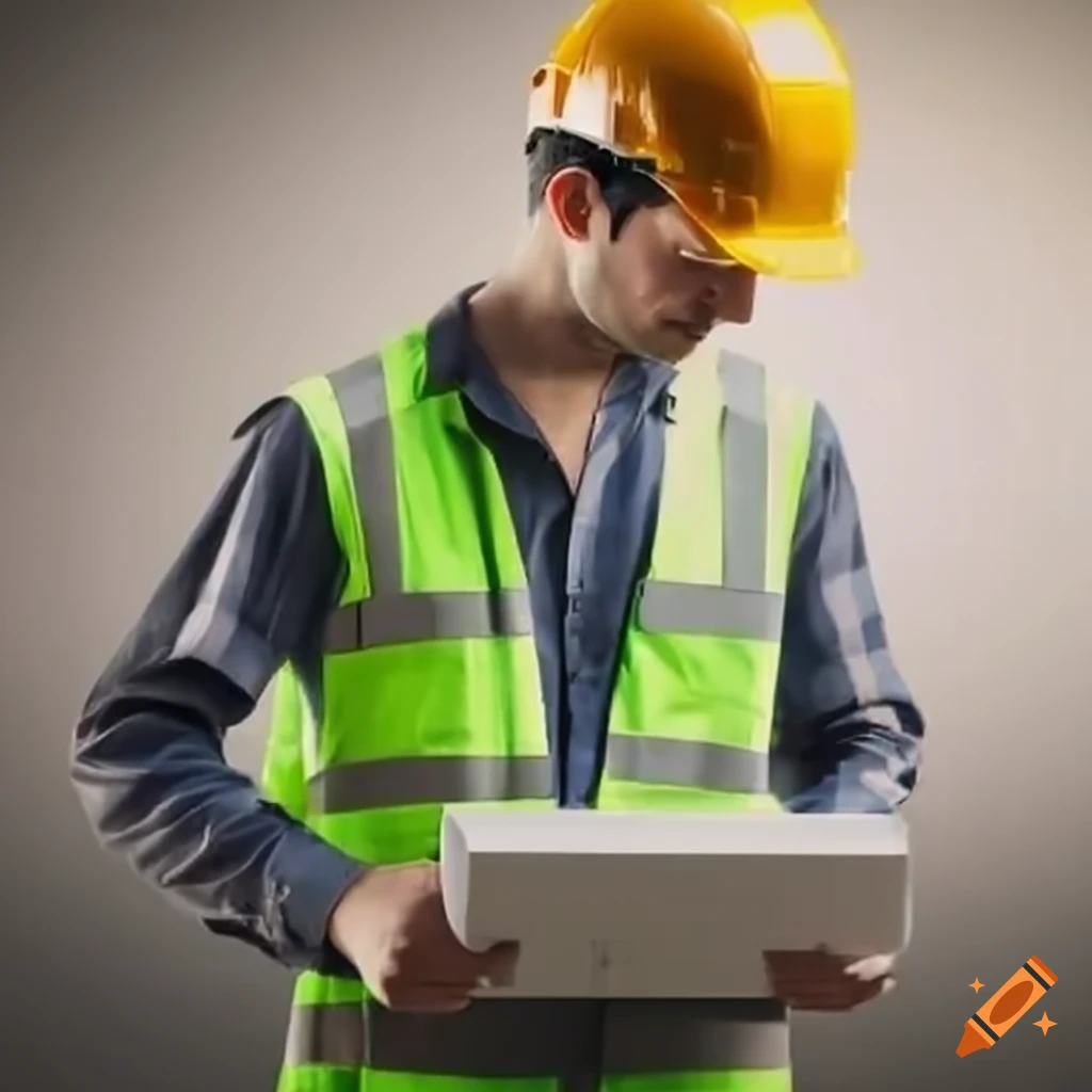 Construction worker holding a printer