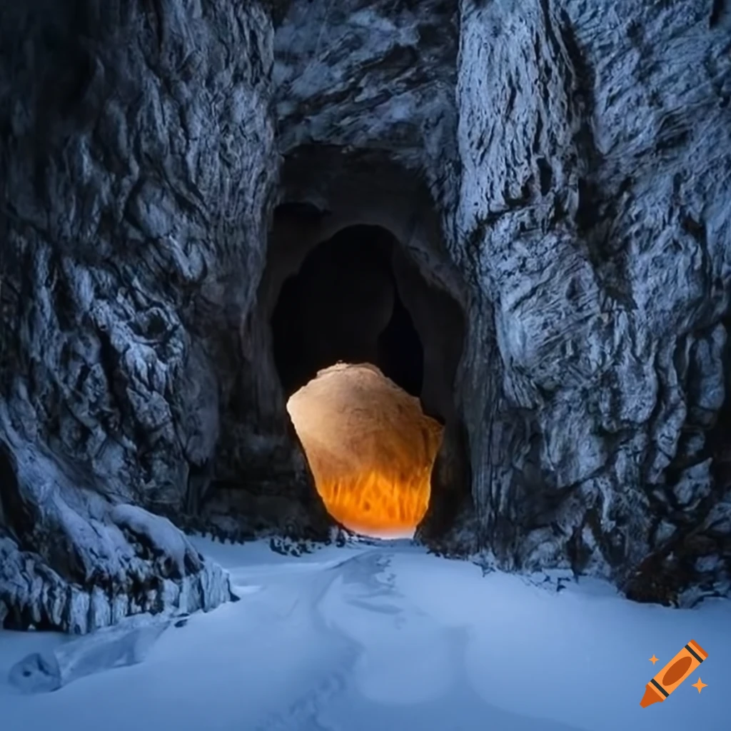 Winter cave entrance on Craiyon