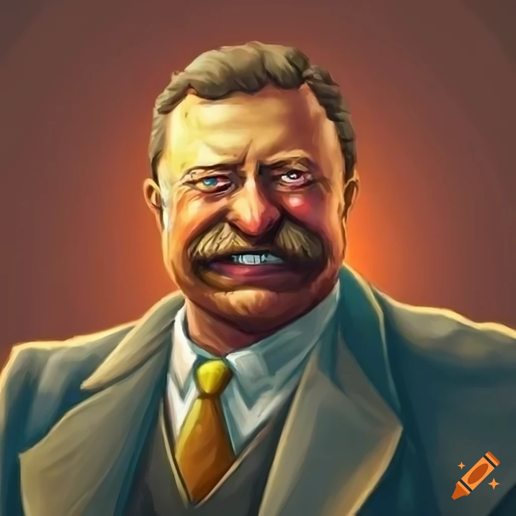 D&d character art of theodore roosevelt close up face smiling sky ...