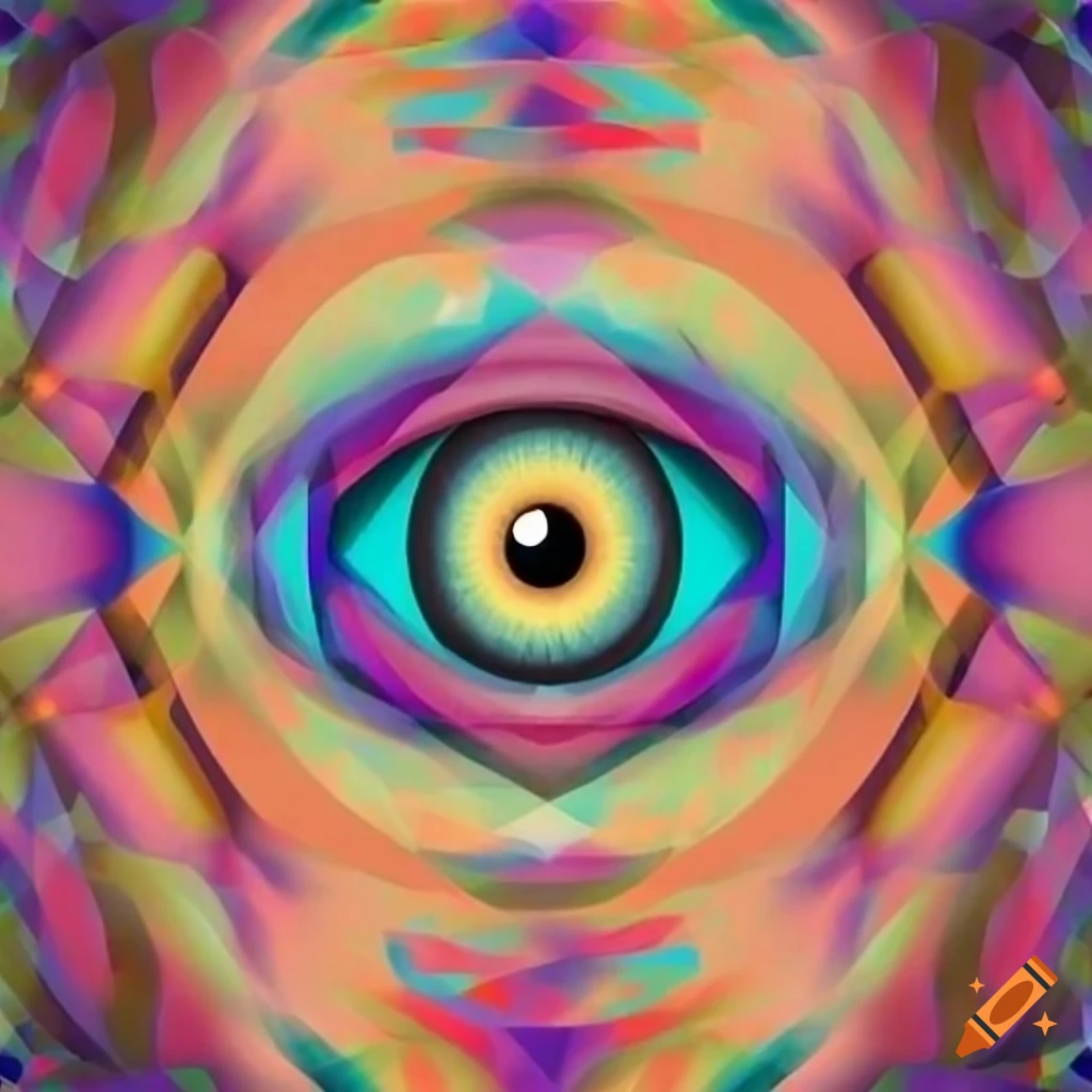 Multi-colored geometric design with a central eye