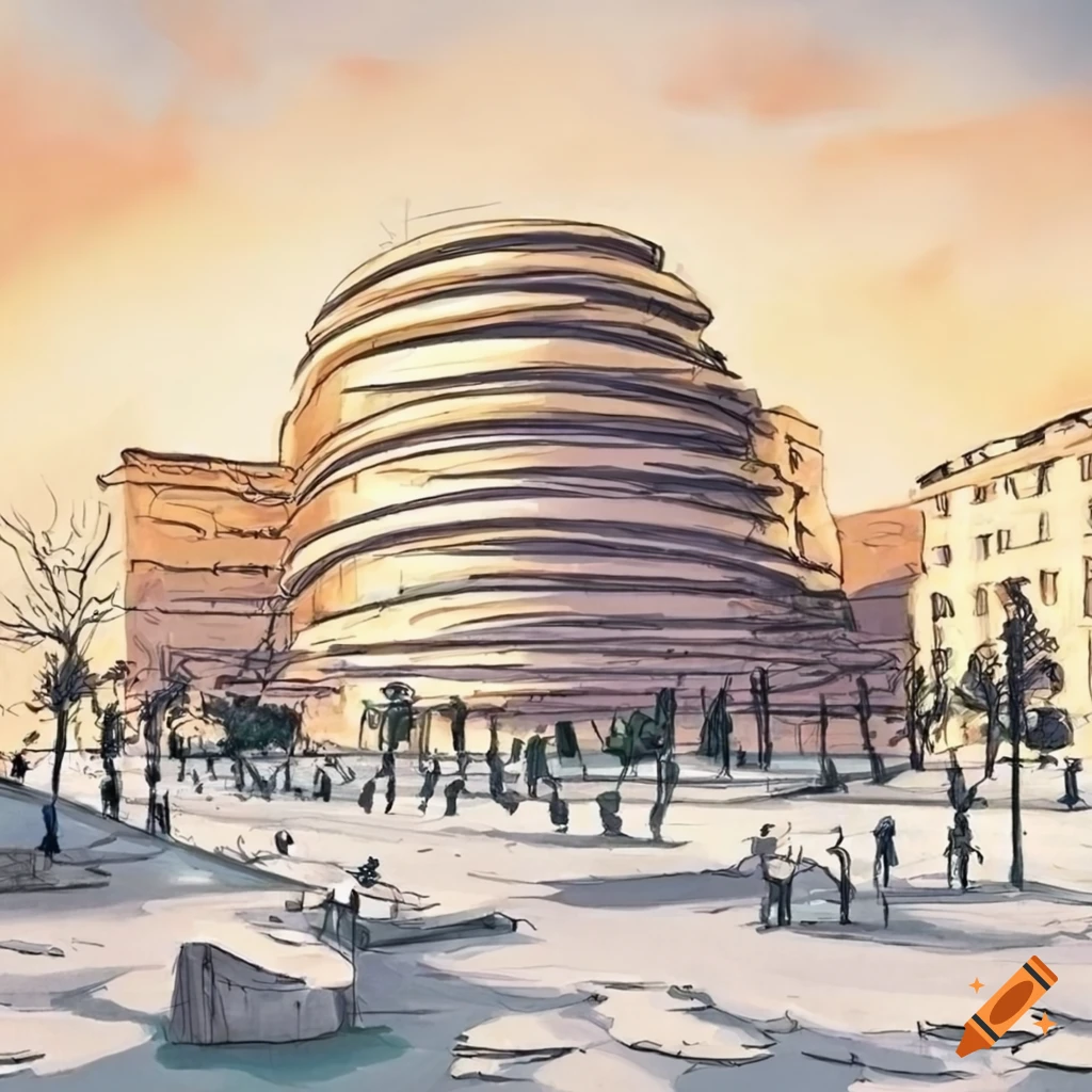 Realistic drawing of a modern park in athens with ancient ...