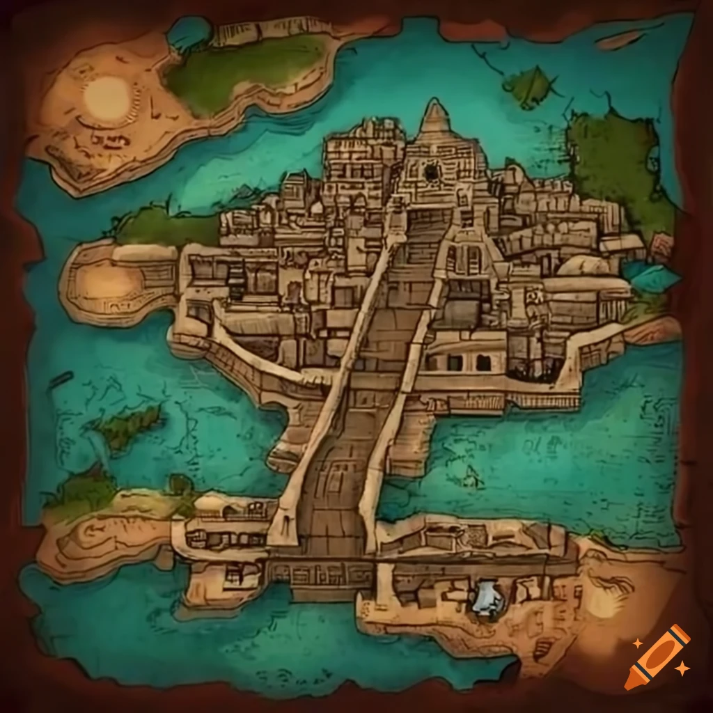 City-style D&D map of a city inspired by Aztec culture on Craiyon