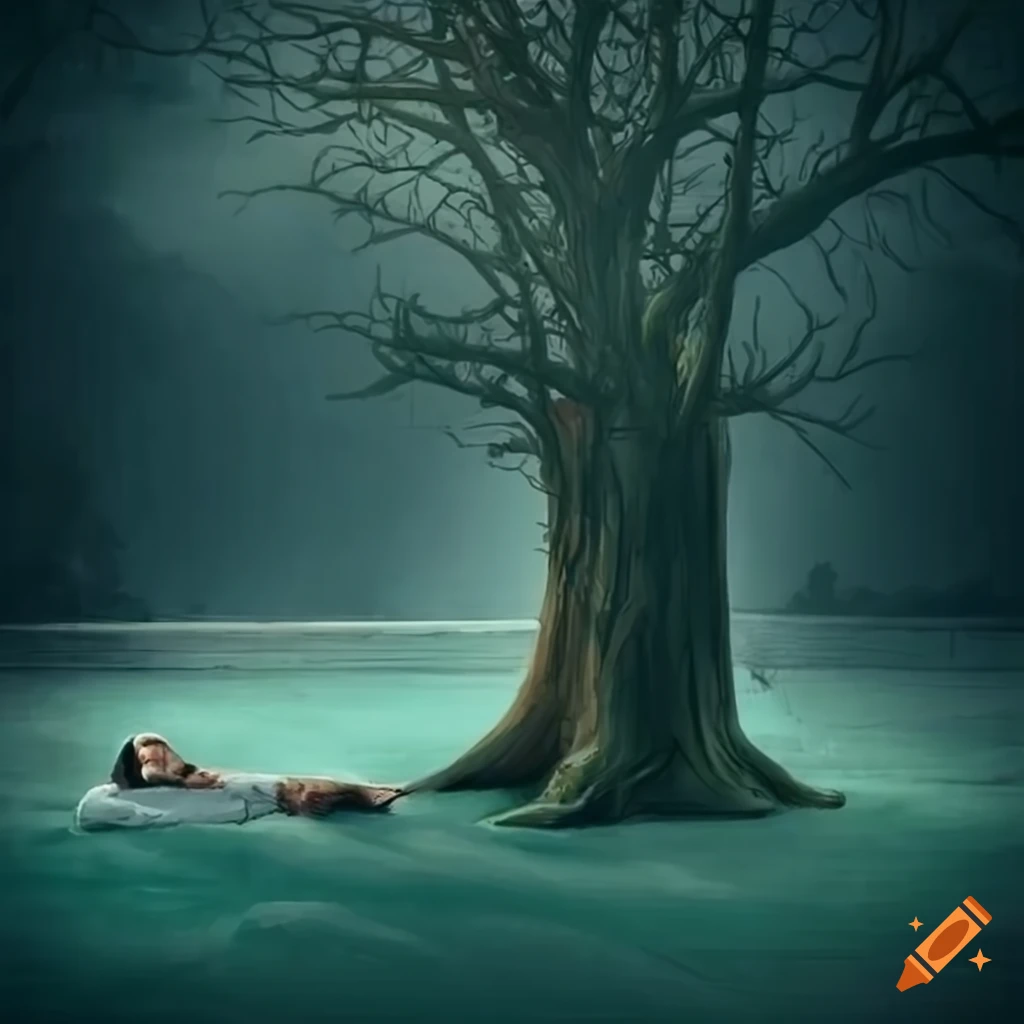 Man sleeping under a tree on Craiyon