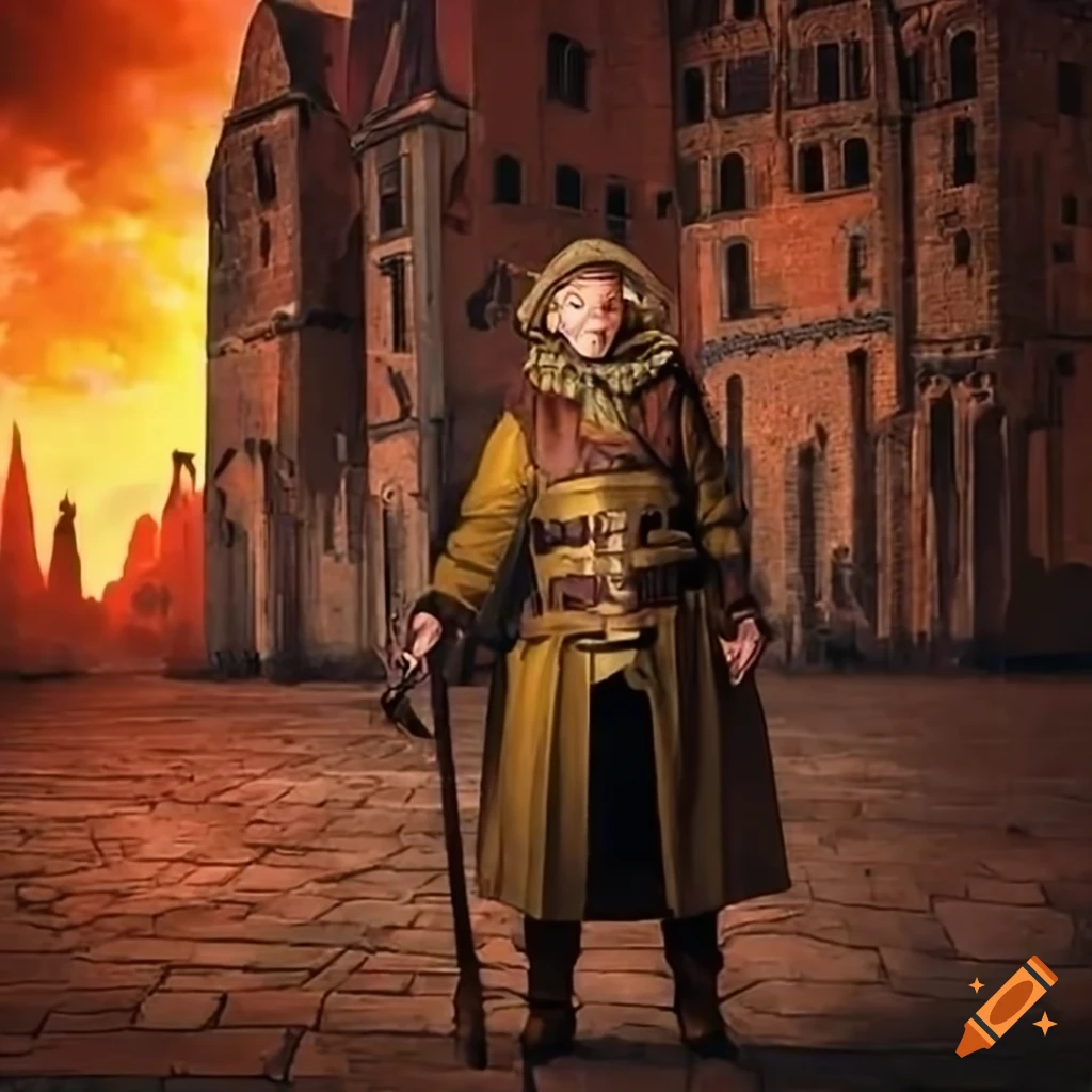 Adventurer stands in front of a medieval city