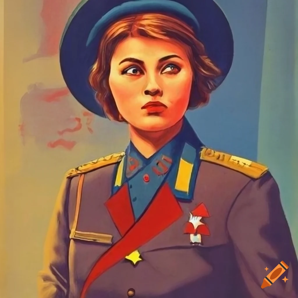 Soviet poster of women in uniform on Craiyon