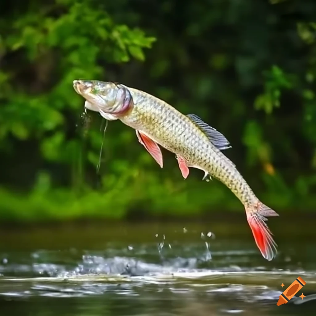Fish eating a insect jumping in a river on Craiyon