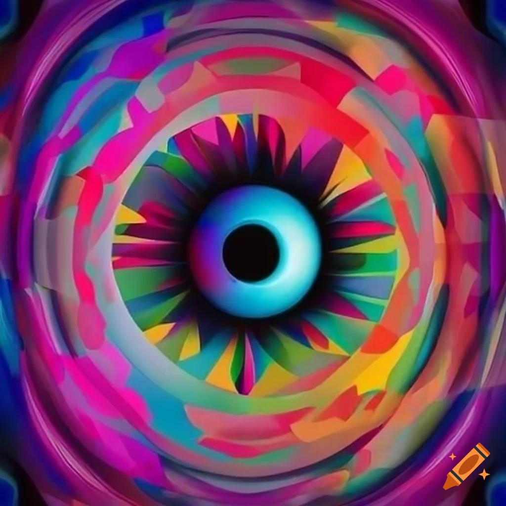 Multi-colored geometric design with a central eye