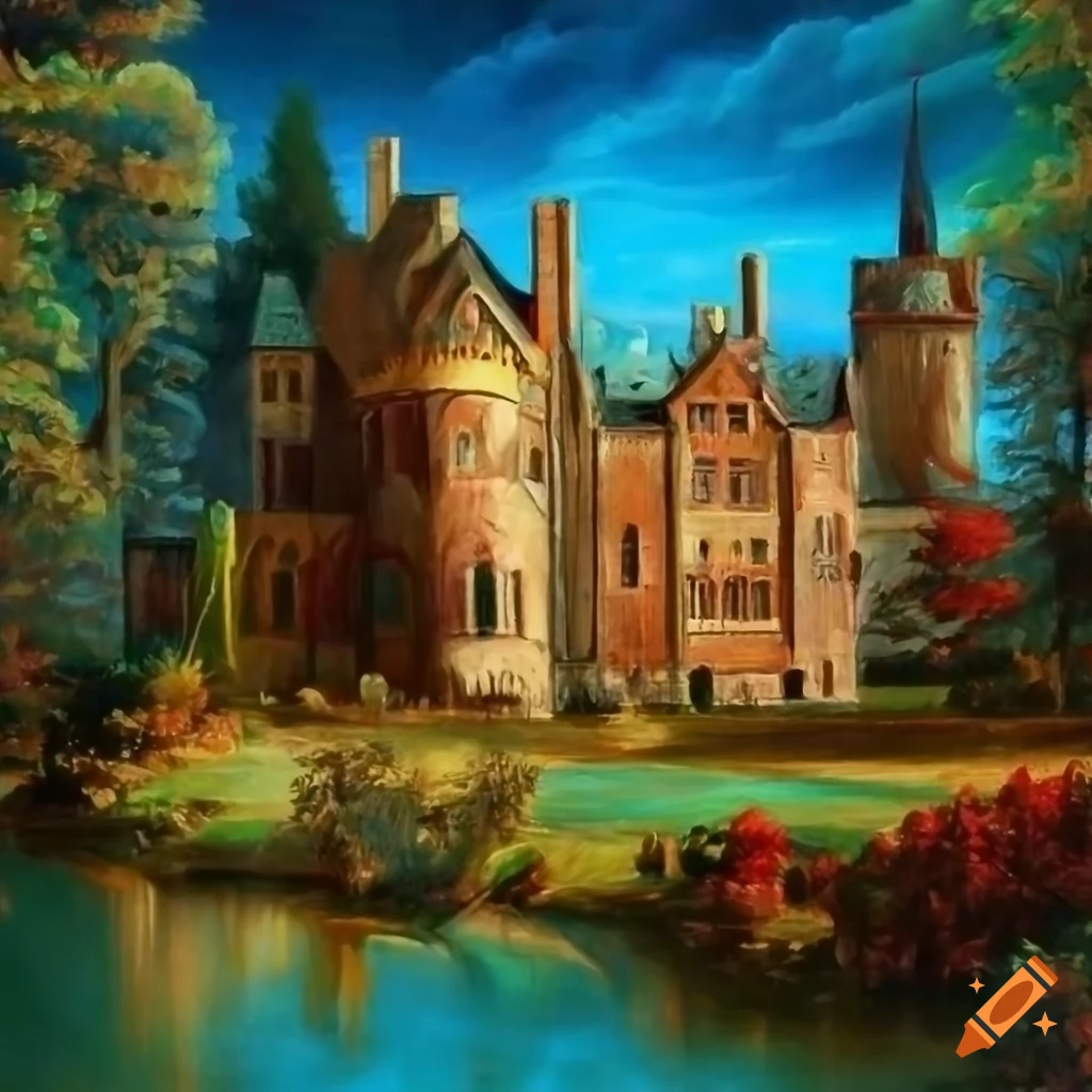 Medival fantasy manor estate, beautiful, extreme detail, oil painting