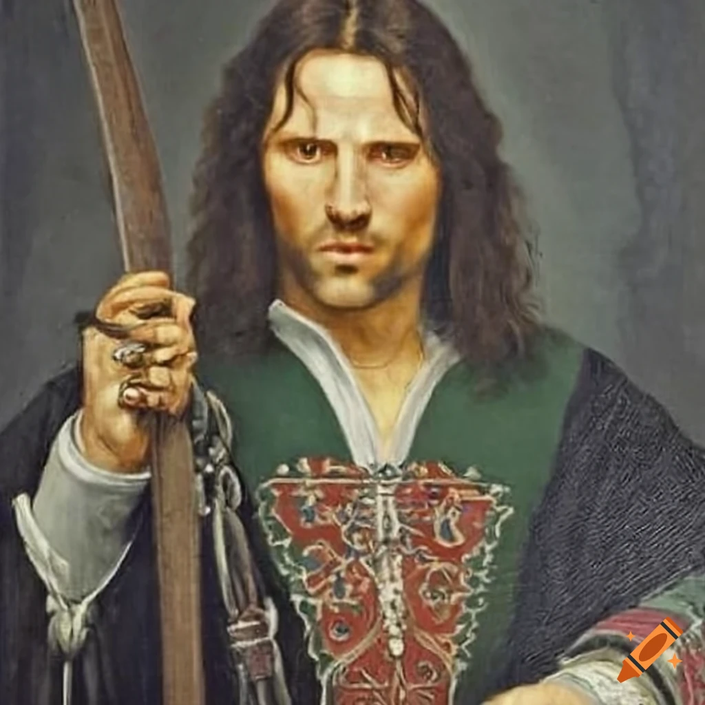 Realistic royal portrait of aragorn from lord of the rings, 1572 oil ...