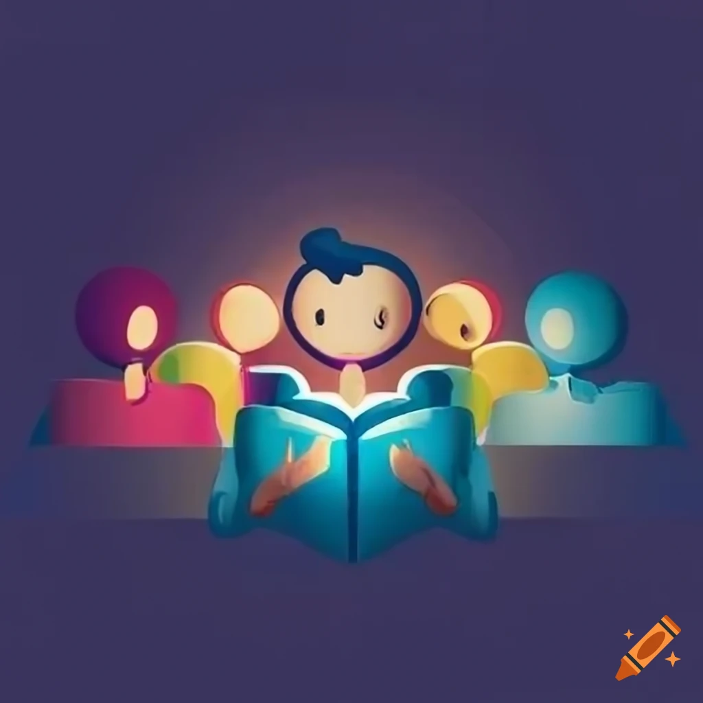 Reading club logo with group of people, and an open book on the bottom ...