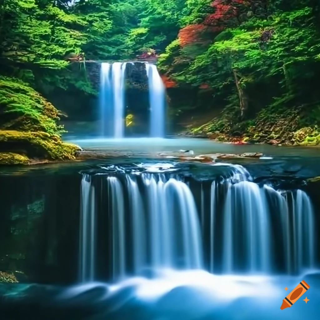 A beautiful japanese waterfall and shrine on Craiyon