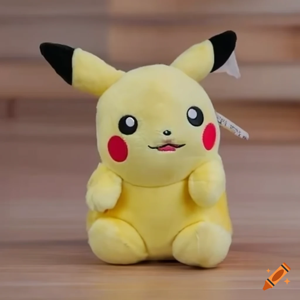 A pikachu plush is placed on the table
