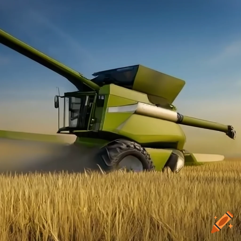 Massive futuristic combine harvester working in a vast field