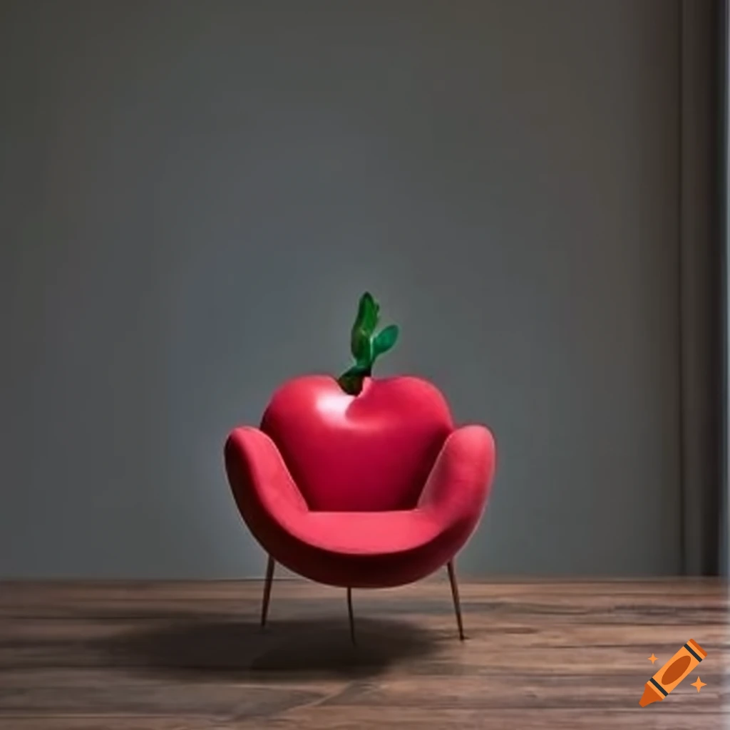 Apple-shaped armchair in a modern living room on Craiyon