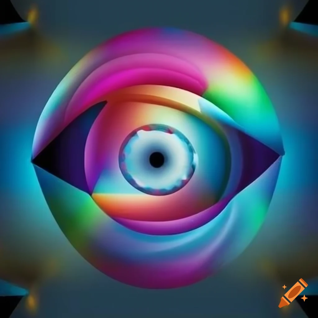 Multi-colored geometric design with a central eye