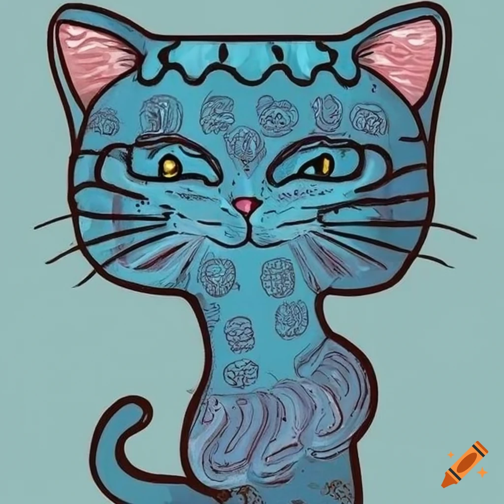 Blue cat driking coffee