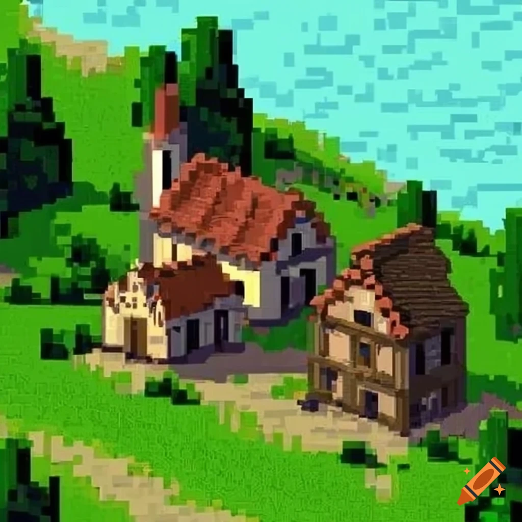2d pixel art medieval village on Craiyon