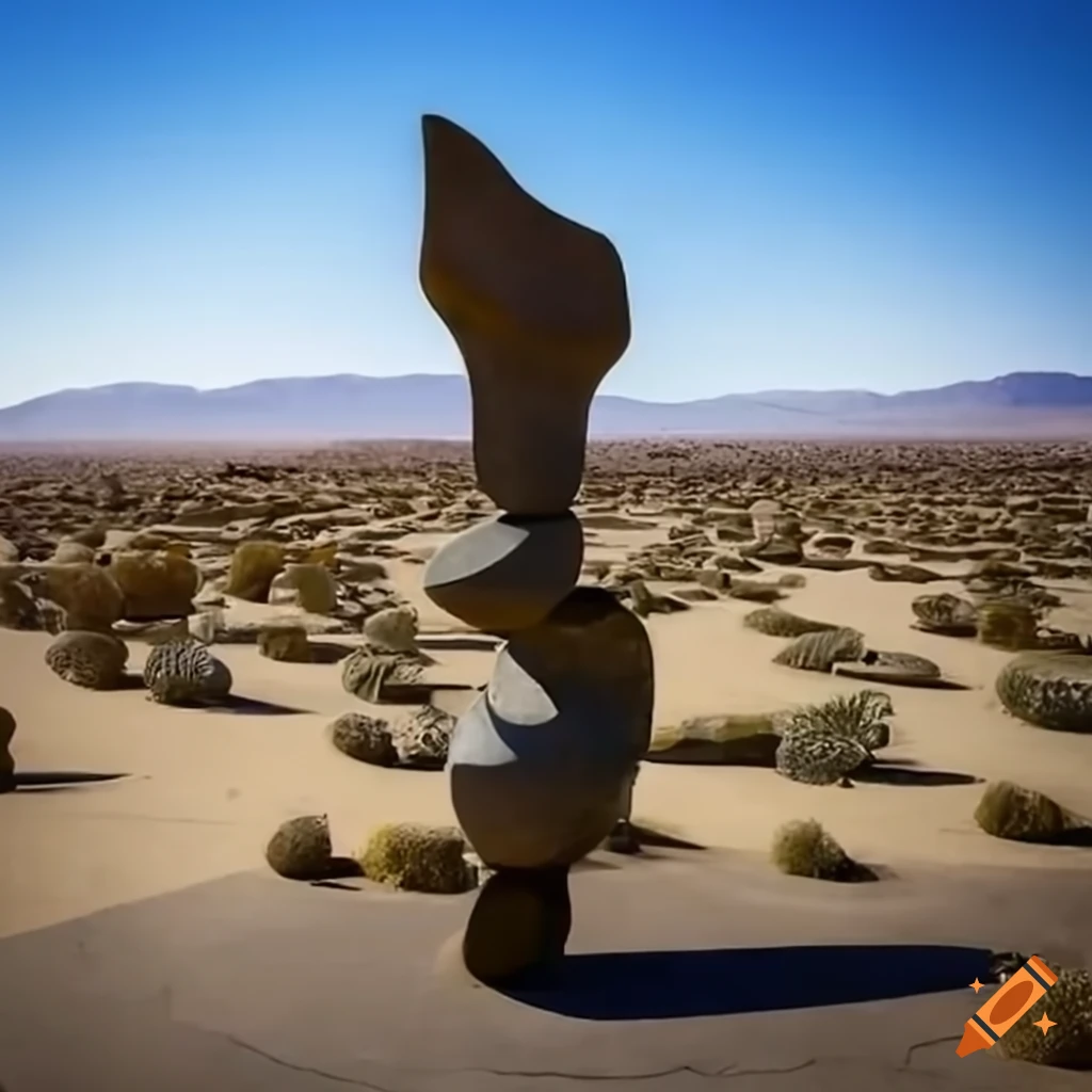 Surreal desert garden of sculptures that are made of stone and metal ...