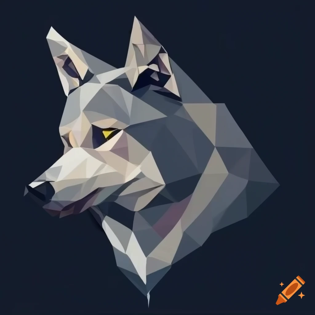 Low-poly loyal and lonely wolf head with a strong expression