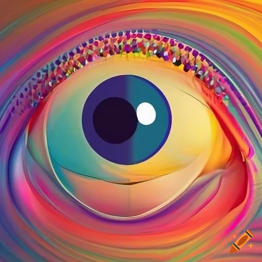 Multi-colored geometric design with a central eye