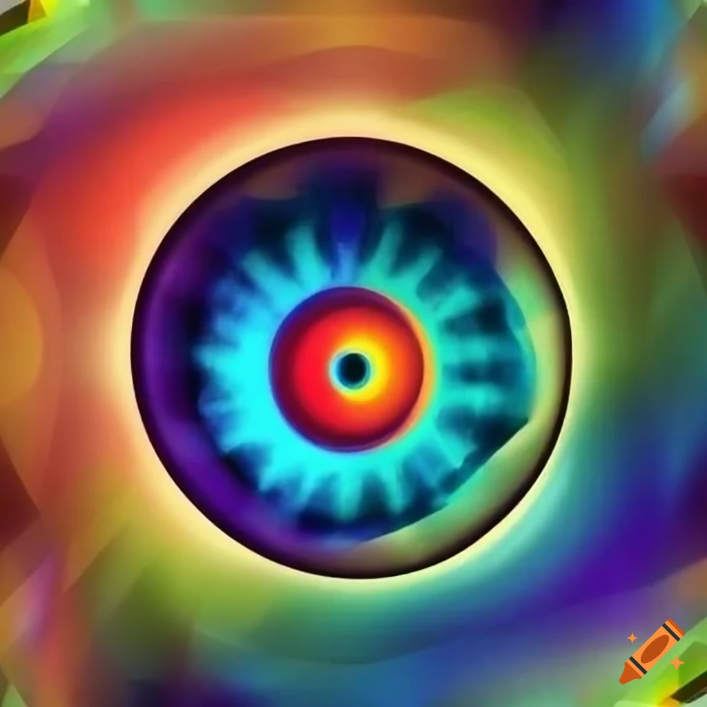 Multi-colored geometric design with a central eye on Craiyon