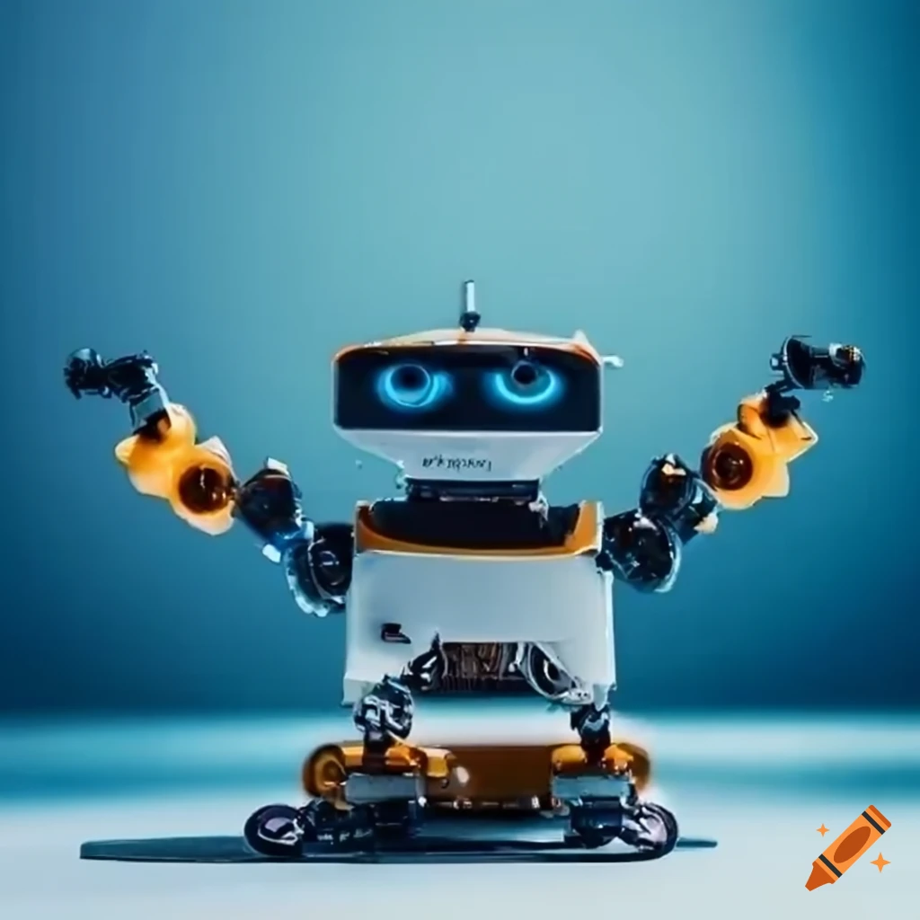 Small robot working on a computer