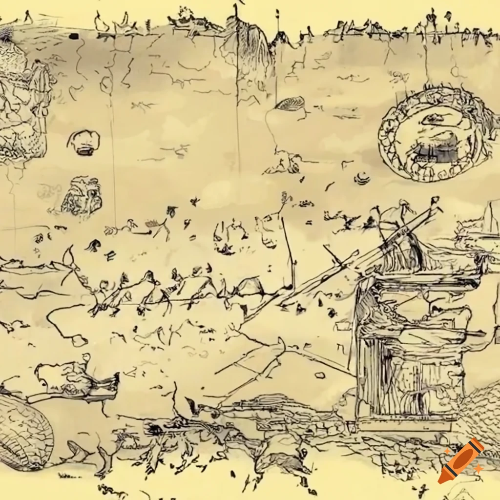 Ancient warfare battlefield with old tactical map