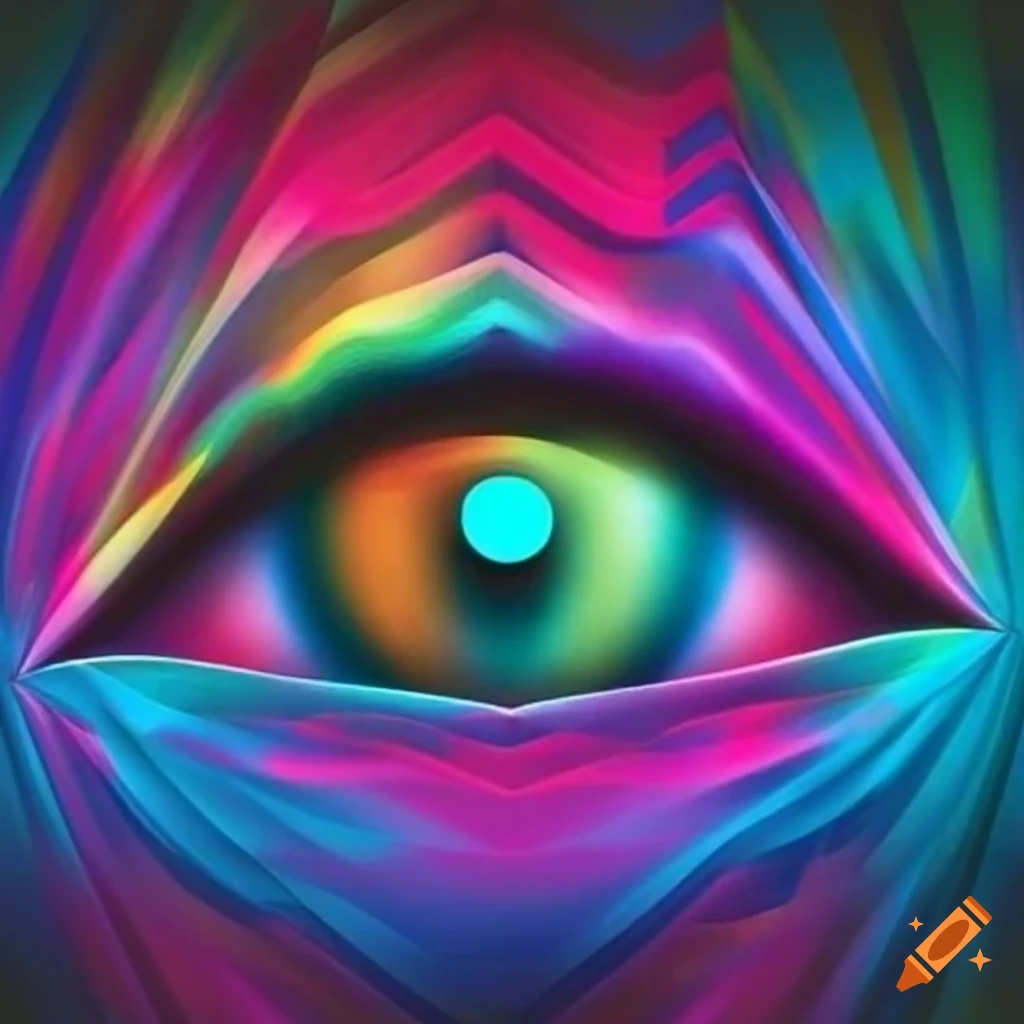 Multi-colored geometric design with a central eye on Craiyon