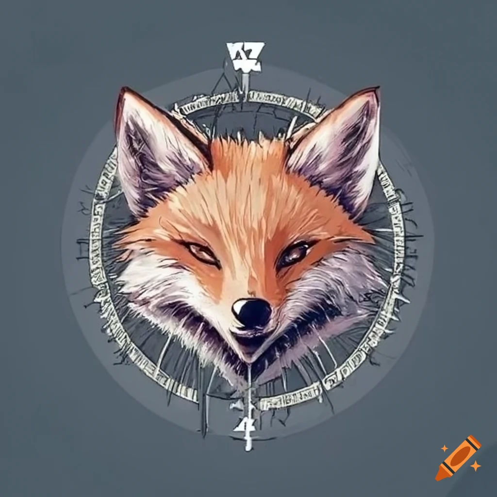 A fox emblem with a compass design around it