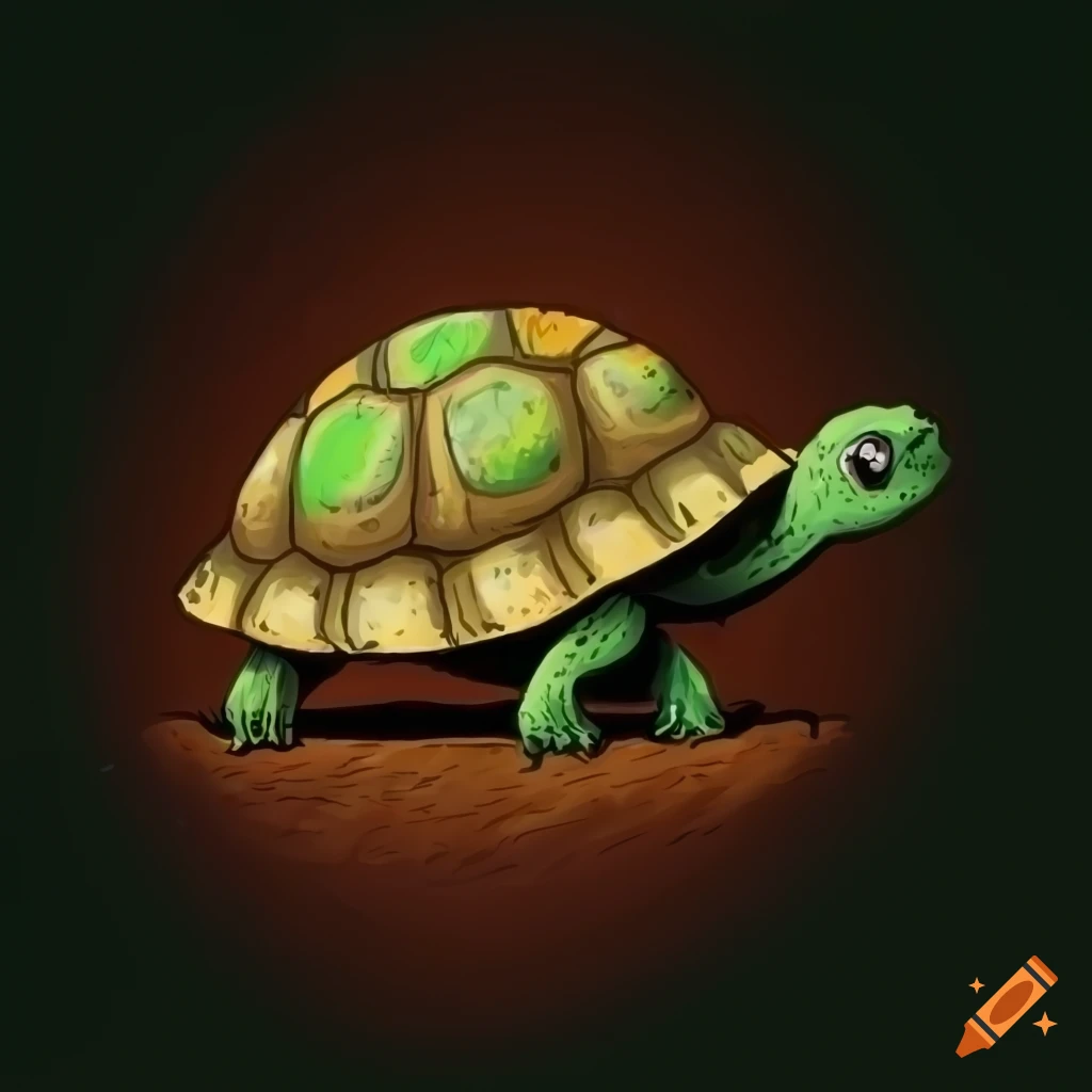 Ilustração infantiçl de um jabuti na floresta on Craiyon