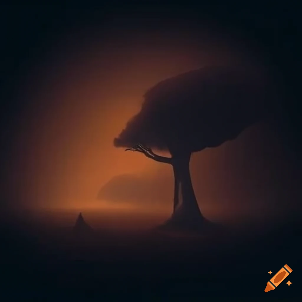 Foggy alien landscape on an undiscovered world with native flora and ...