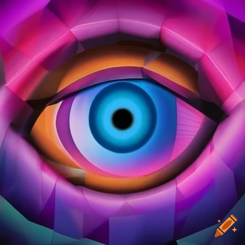 Multi-colored geometric design with a central eye on Craiyon