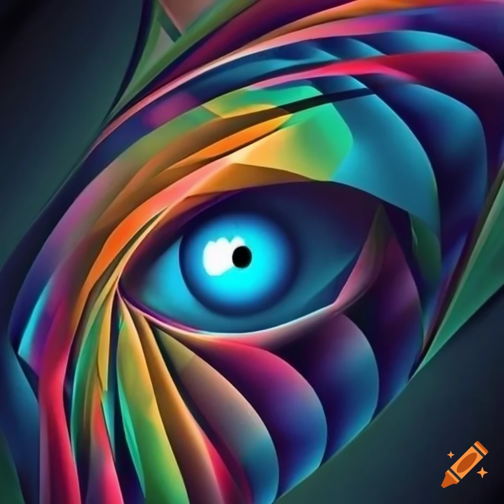 Multi-colored geometric design with a central eye on Craiyon