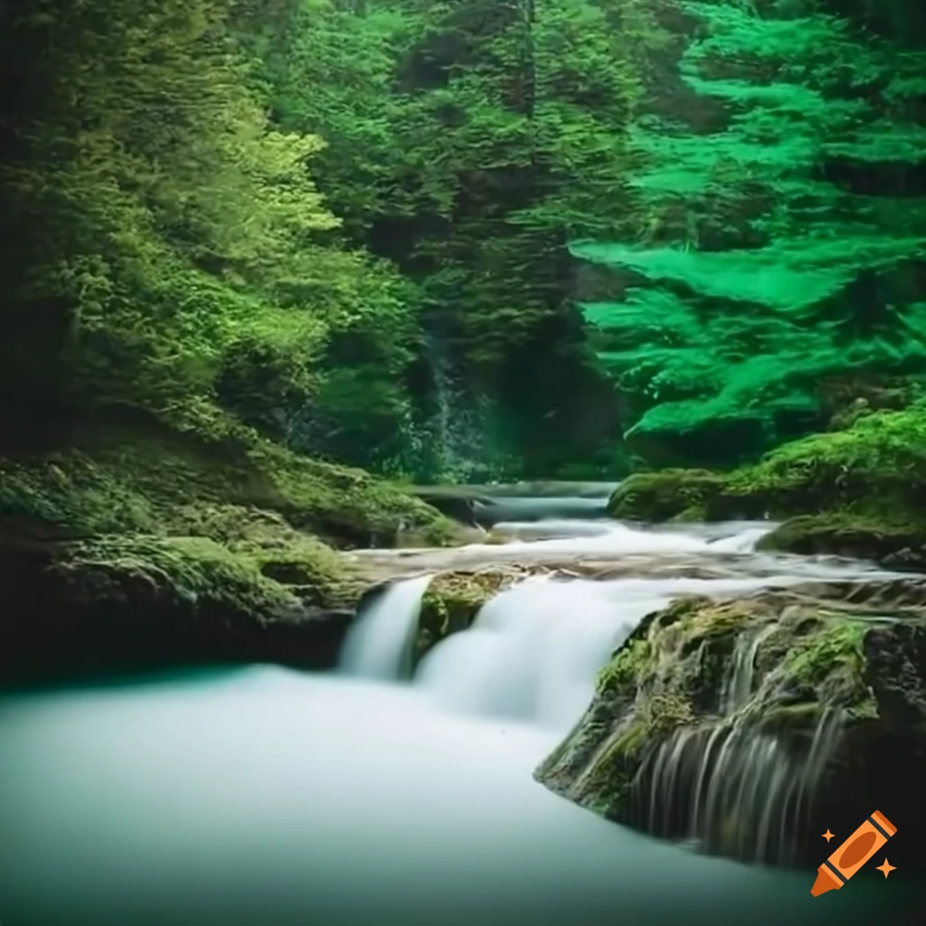 Mountain lake with waterfall