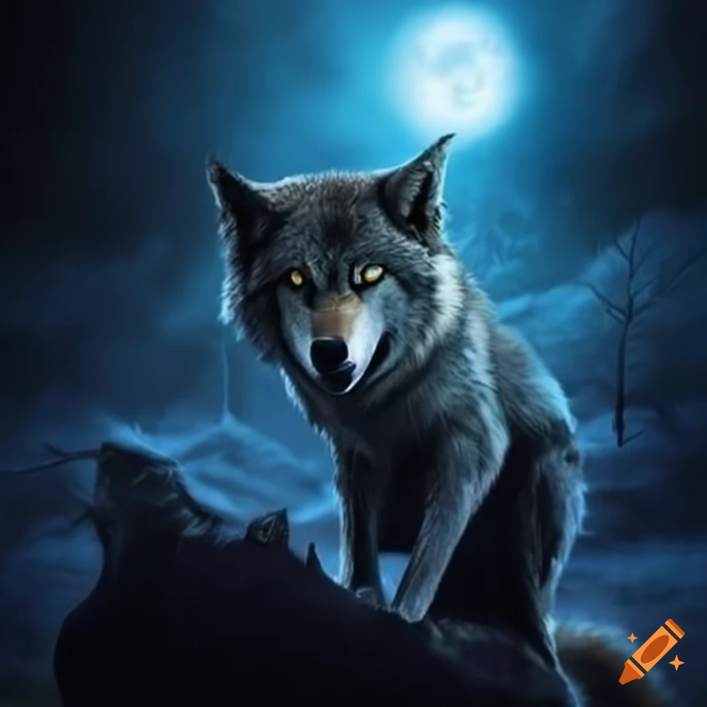 Night wolf on Craiyon
