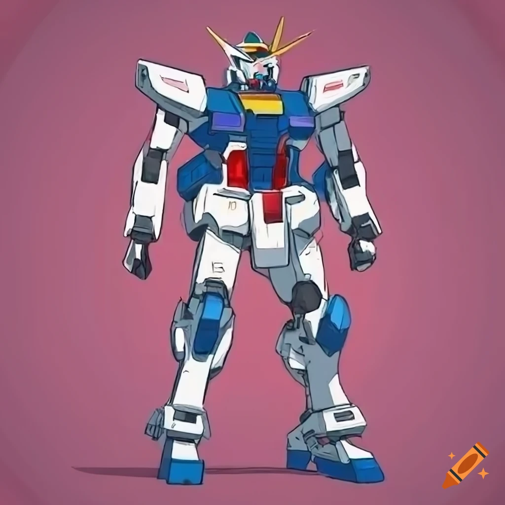 Mecha character, gundam, red blue white color, white background on Craiyon