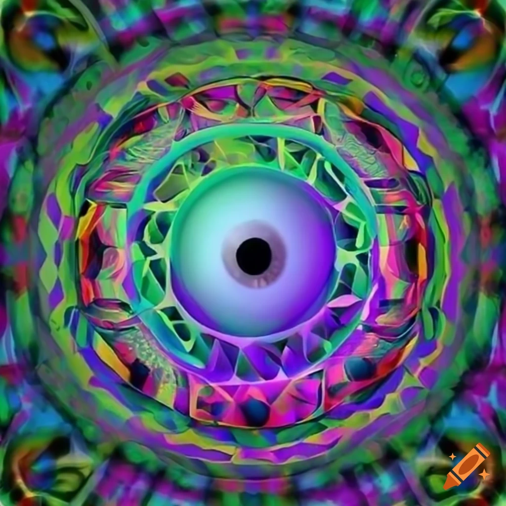 Multi-colored geometric design with a central eye