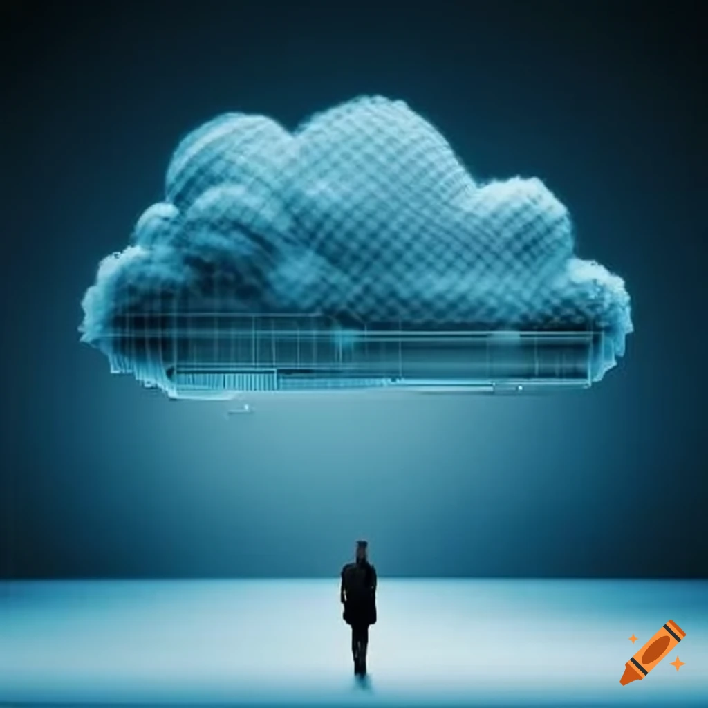 A digital rendering of a cloud computing system