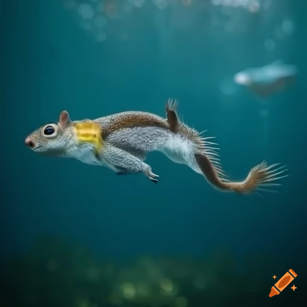 Underwater squirrel combined with a fish realistic 4k