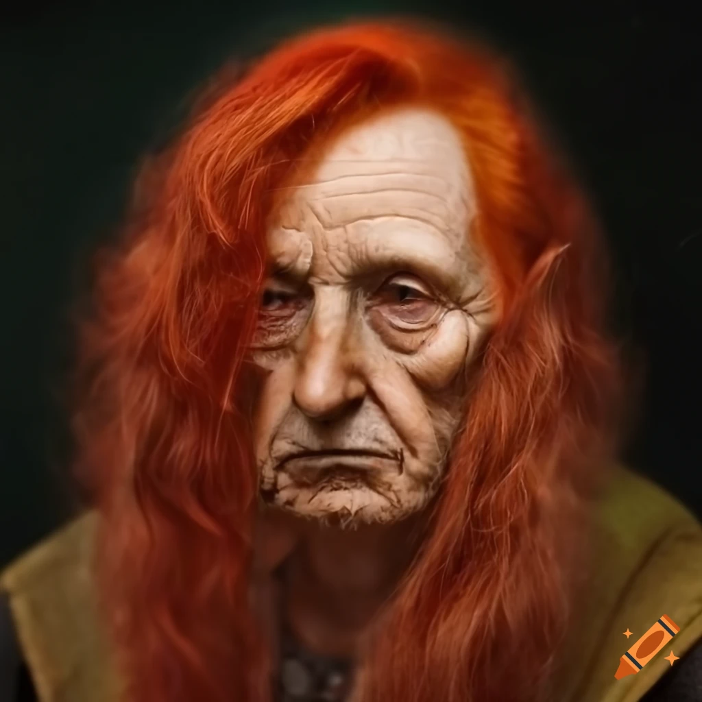 An old halfling with red hair portrait, extreme detail, beautiful