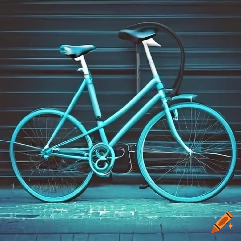 A vibrant blue bicycle on a city street on Craiyon