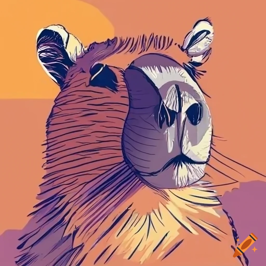 A smiling capybara enjoying the sunset over mountains on Craiyon