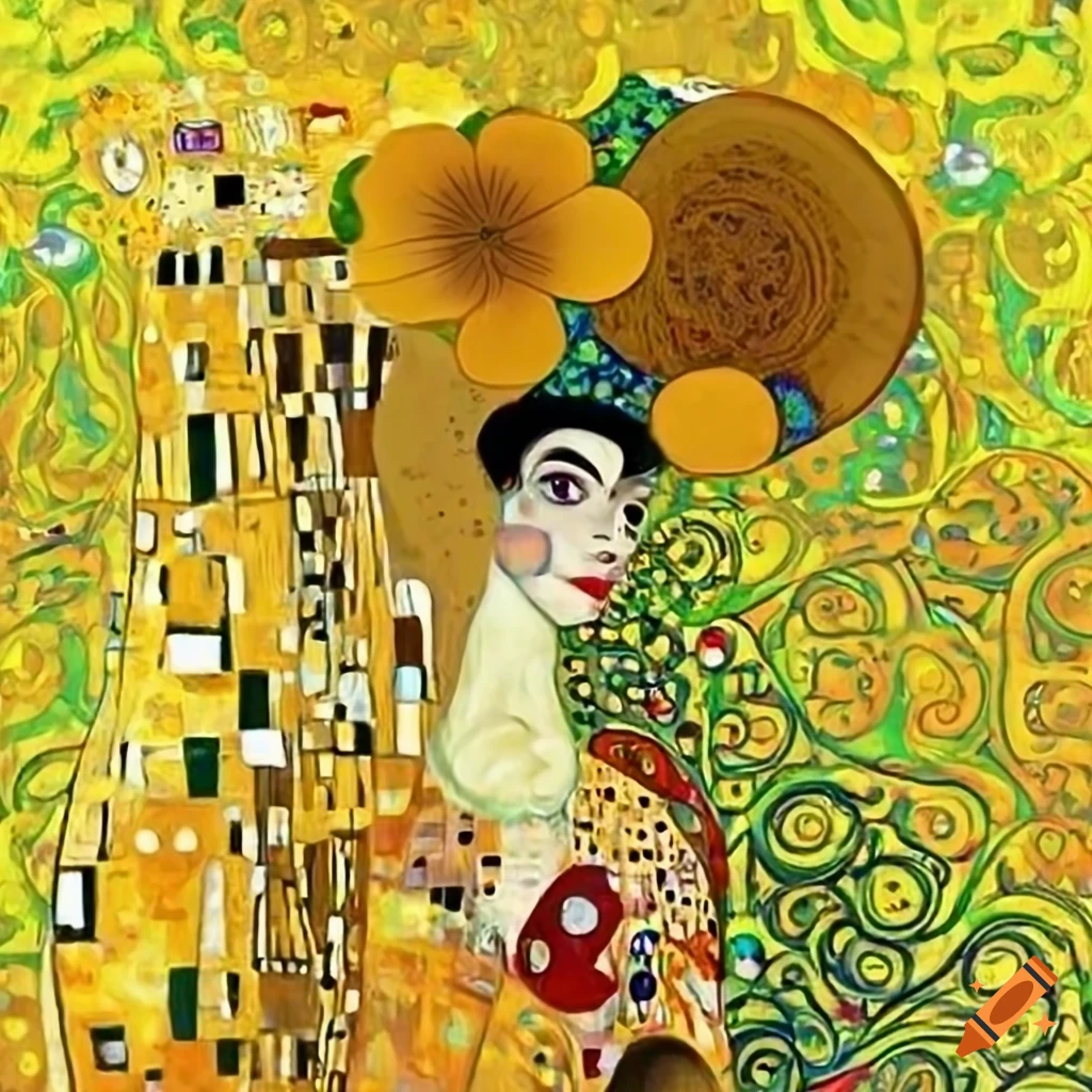 Abstract yellow flowers klimt style golden green yellow
