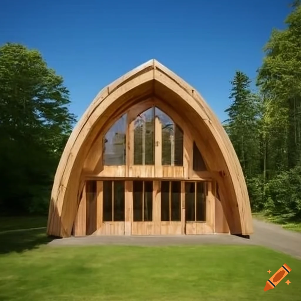 Contemporary timber church in woodland