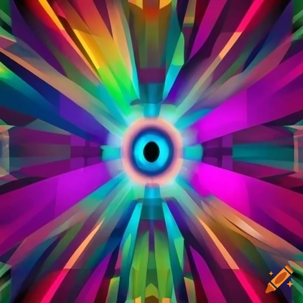 Multi-colored geometric design with a central eye