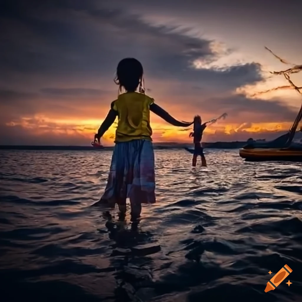 Happy kids in a ship port