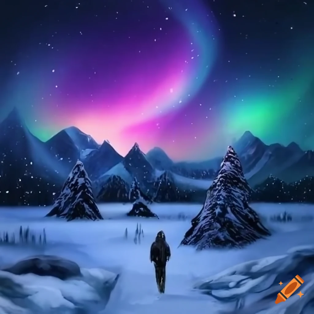 Winter snow mountains aurora eclipse on Craiyon